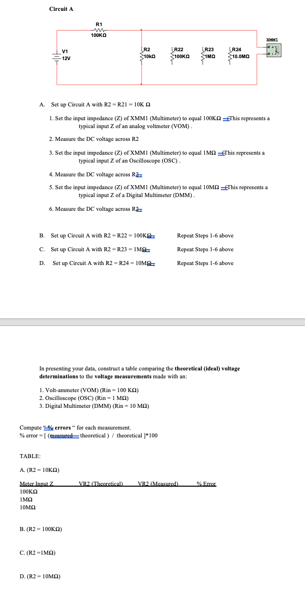 Circuit AA. ﻿Set up Circuit A with R2=R21=10KΩSet the | Chegg.com
