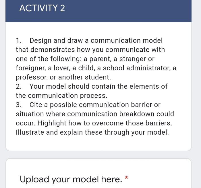 Solved ACTIVITY 2 1. Design and draw a communication model | Chegg.com