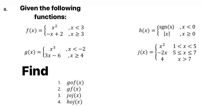 Given the following functions: | Chegg.com