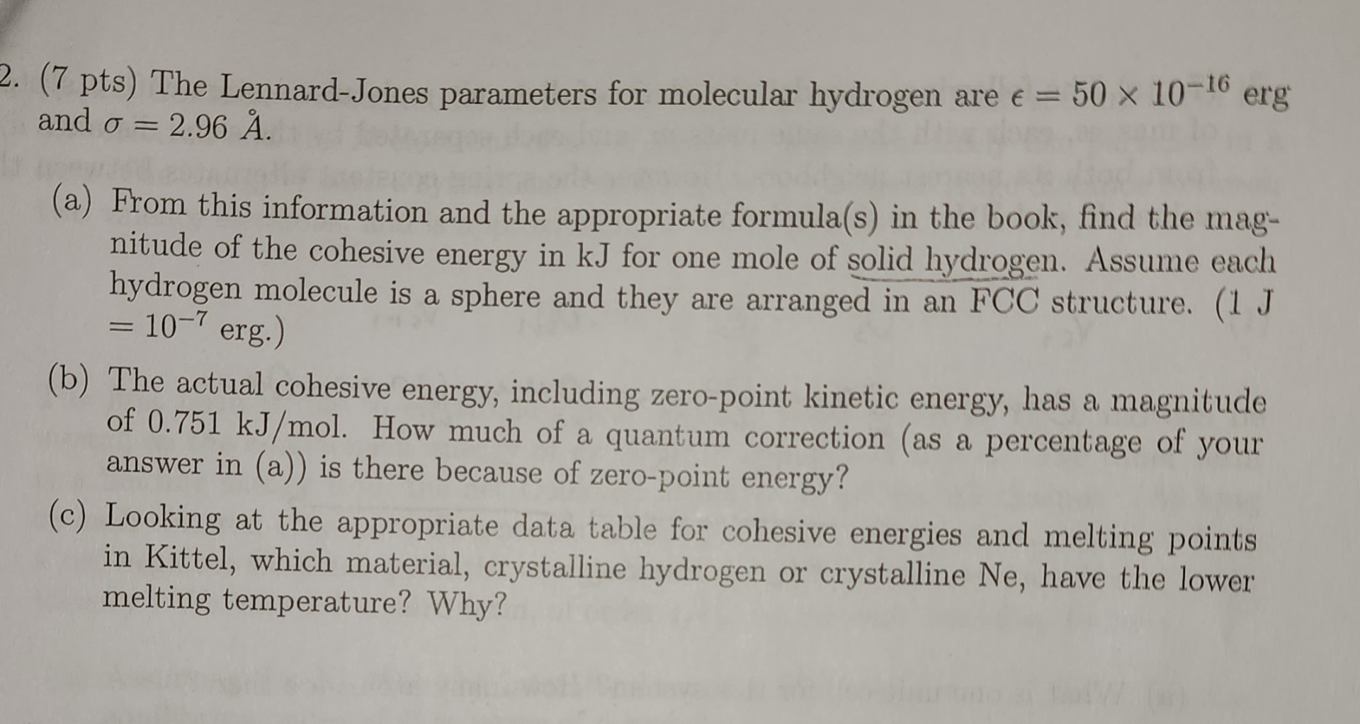 Solved (7 ﻿pts) ﻿The Lennard-Jones parameters for molecular | Chegg.com
