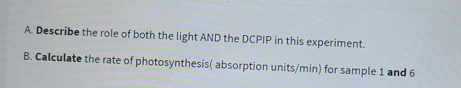 Solved A. Describe the role of both the light AND the DCPIP | Chegg.com