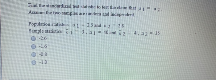 Solved Find the standardized test statistic to test the | Chegg.com