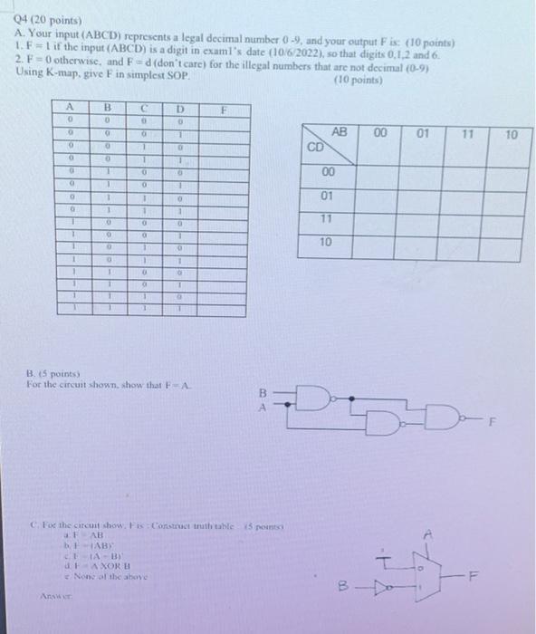 Solved Q4 (20 points) A. Your input (ABCD) represents a | Chegg.com