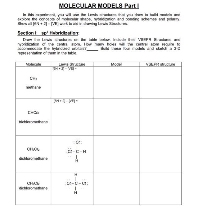 Solved MOLECULAR MODELS Part I In this experiment, you will | Chegg.com