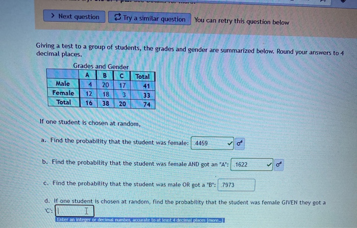 Solved if one student is choosen at random, find the | Chegg.com