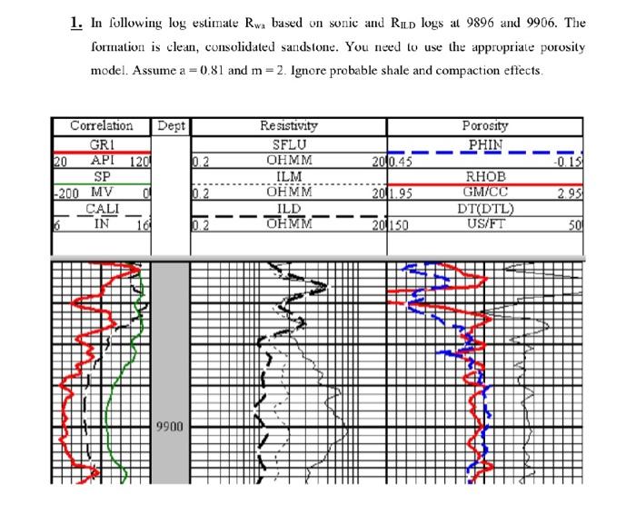 Solved 1. In following log estimate Rwa based on sonic and | Chegg.com
