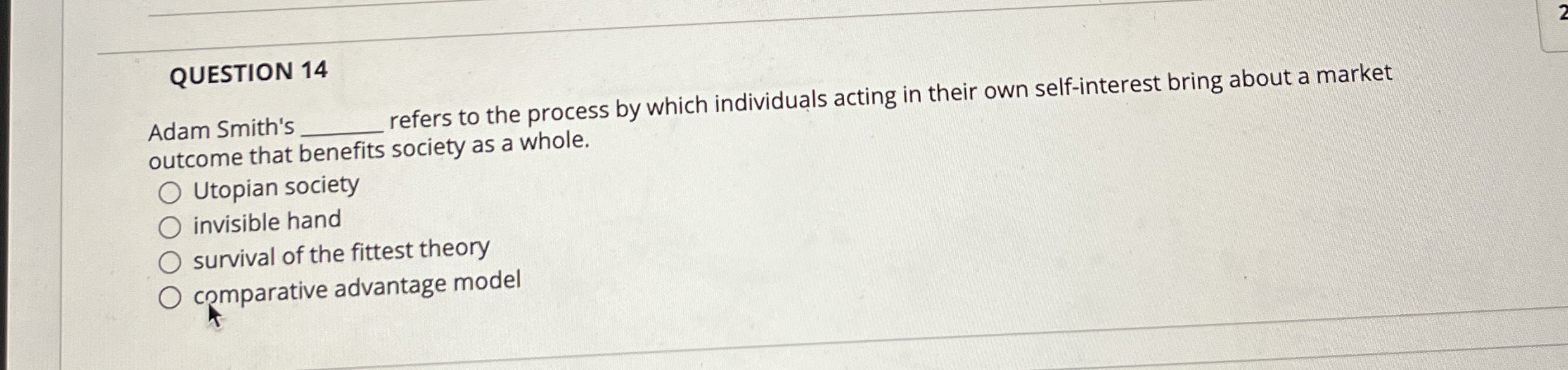 Solved QUESTION 14Adam Smith's refers to the process by | Chegg.com