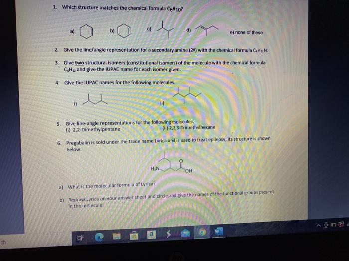 Solved 1. Which structure matches the chemical formula | Chegg.com