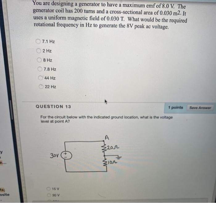 Solved You are designing a generator to have a maximum emf | Chegg.com