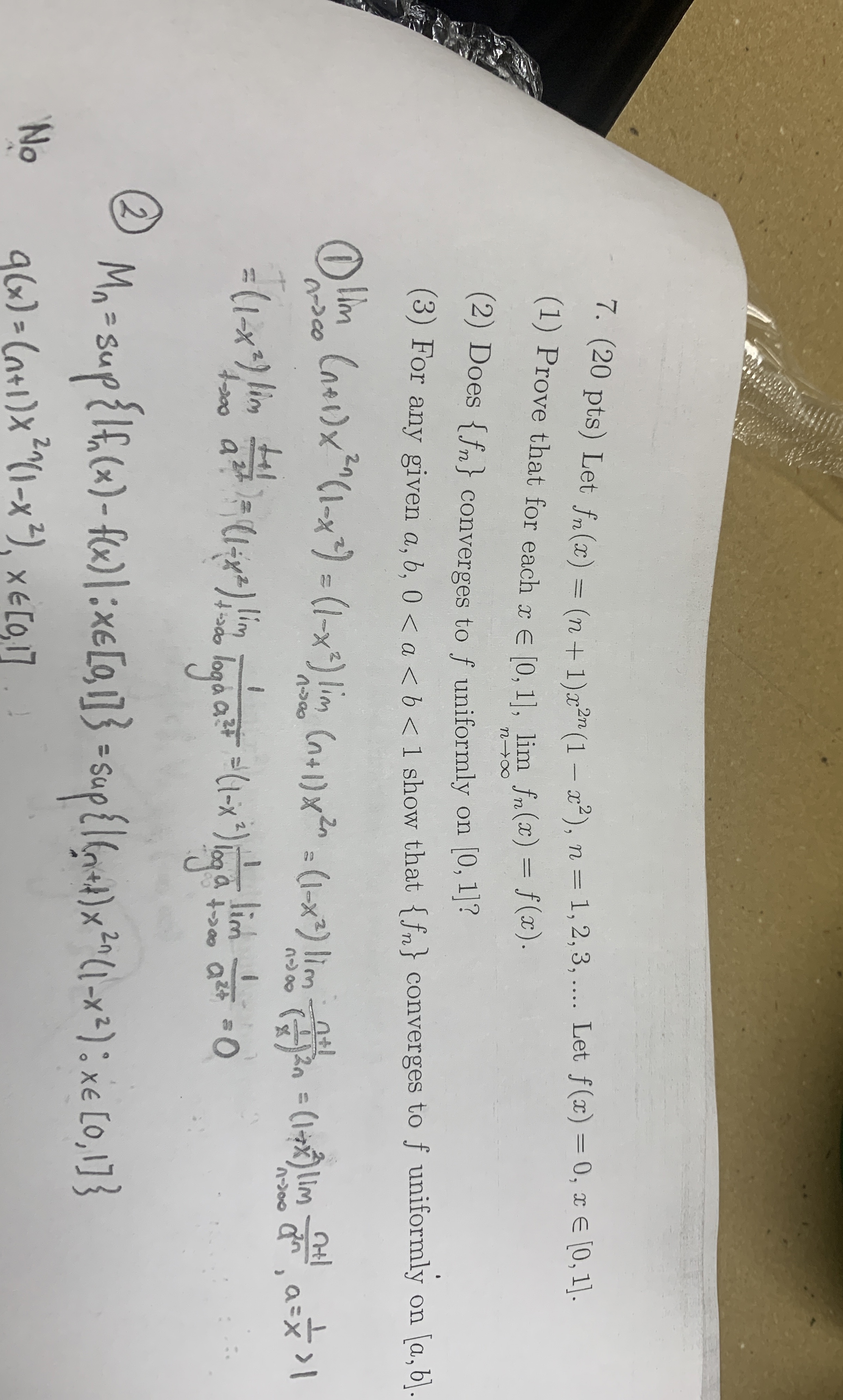 Solved (20 ﻿pts) ﻿Let fn(x)=(n+1)x2n(1-x2),n=1,2,3,dots Let | Chegg.com
