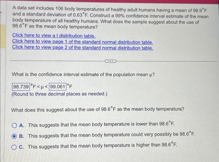 Solved A data set includes 106 body temperatures of healthy | Chegg.com
