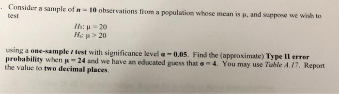 Solved Consider a sample of n=10 observations from a | Chegg.com