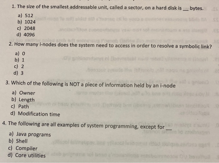 Solved 1. The size of the smallest addressable unit, called | Chegg.com