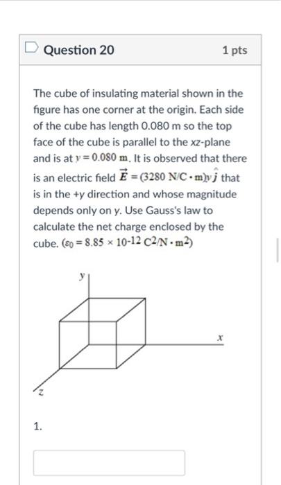 Solved Question 20 1 pts The cube of insulating material | Chegg.com