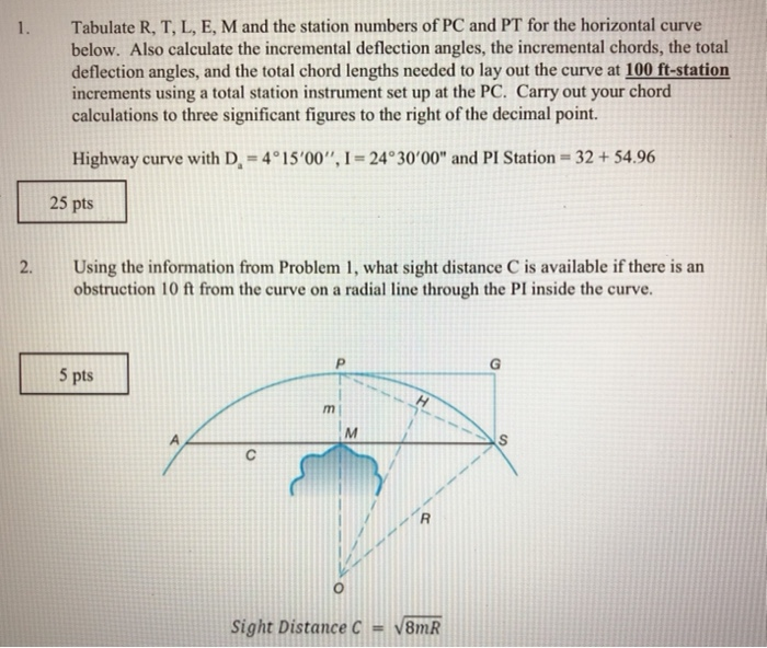 Solved 1. Tabulate R, TL, E, M and the station numbers of PC | Chegg.com