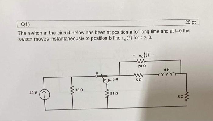 Solved The switch in the circuit below has been at position | Chegg.com