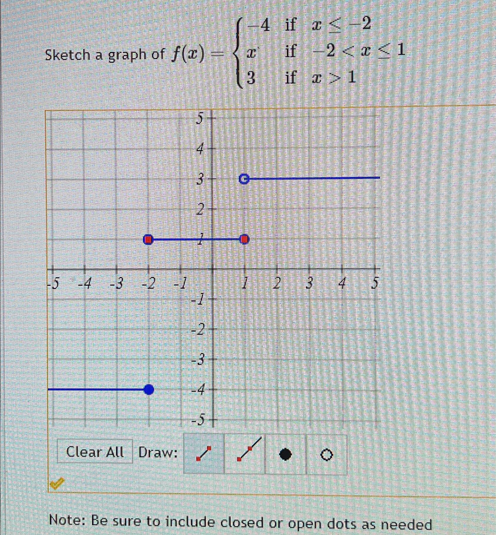 Solved Sketch a graph of f(x)={-4 if x≤-2x if -21Clear | Chegg.com