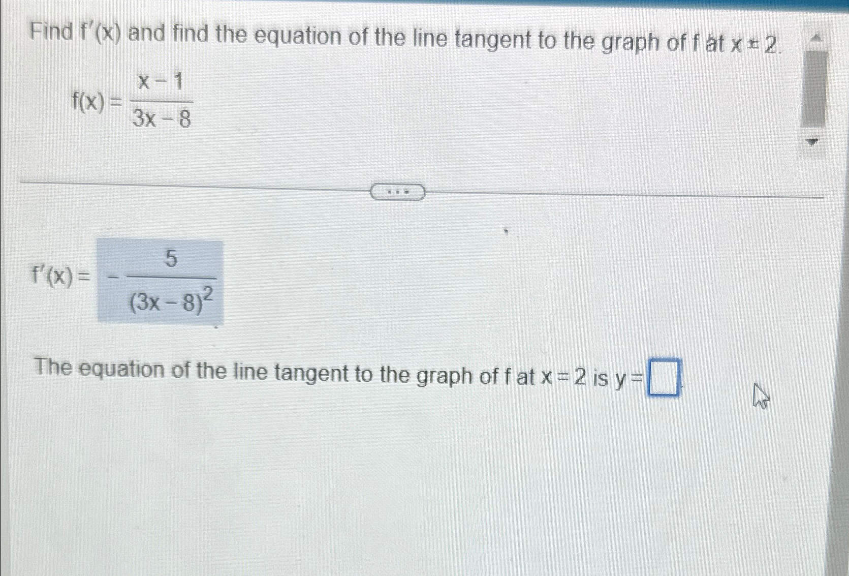 Solved Find f'(x) ﻿and find the equation of the line tangent | Chegg.com