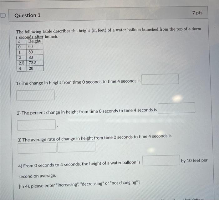 Solved Question 1 The following table describes the height | Chegg.com