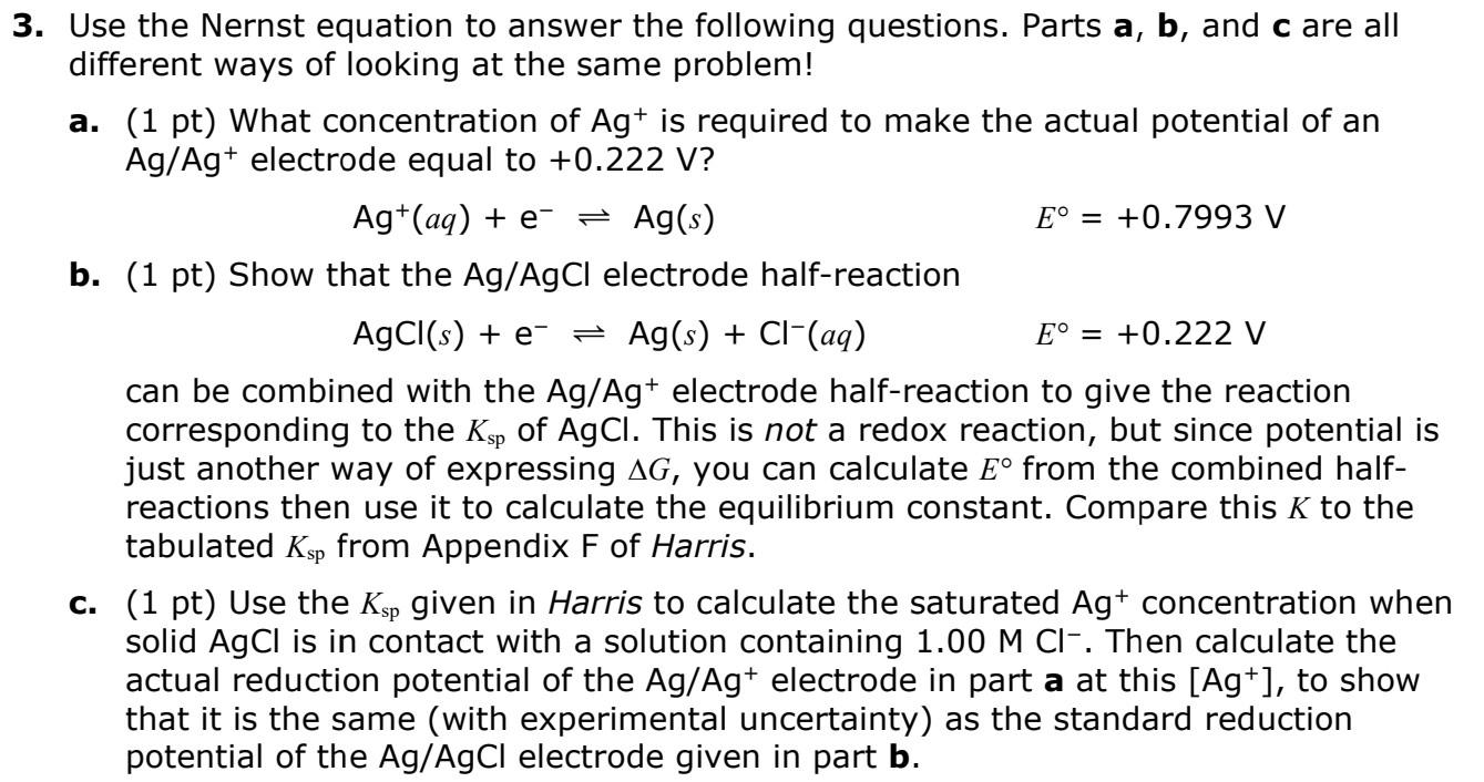 Solved Use the Nernst equation to answer the following | Chegg.com