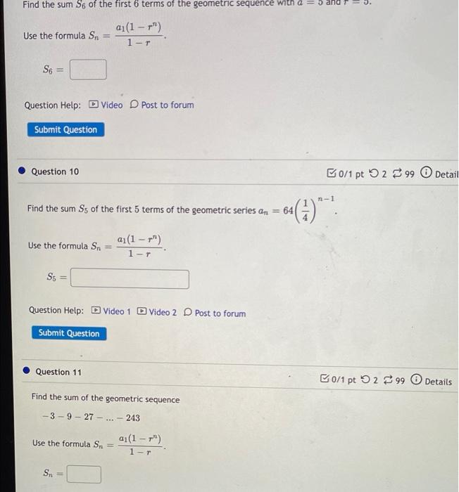 Solved Find the sum S6 of the first 6 terms of the geometric | Chegg.com