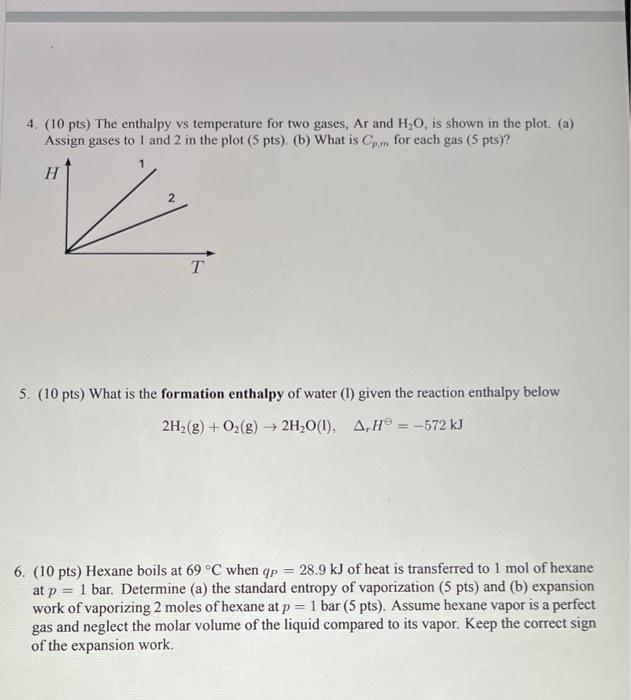 Solved 4. (10 pts) The enthalpy vs temperature for two | Chegg.com