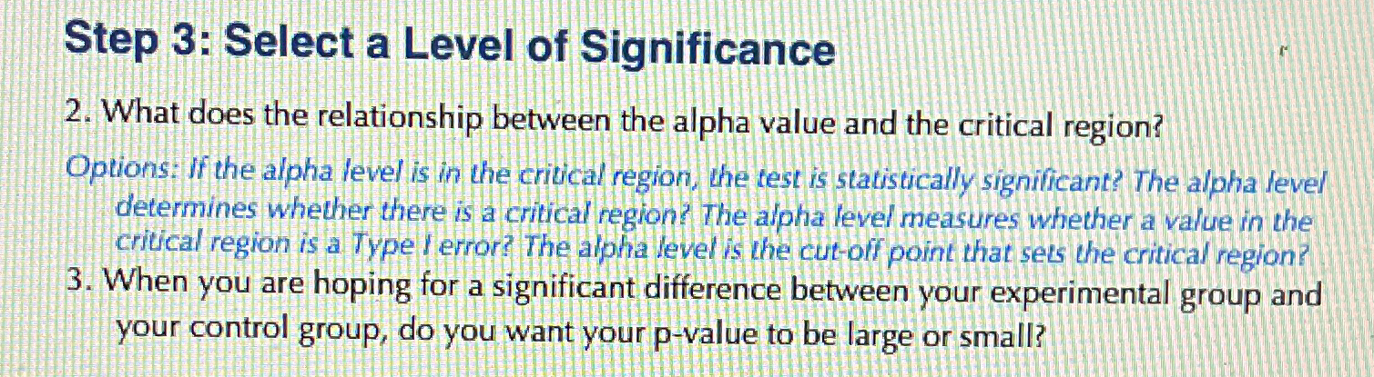 Solved Step 3: Select a Level of Significance2. ﻿What does | Chegg.com