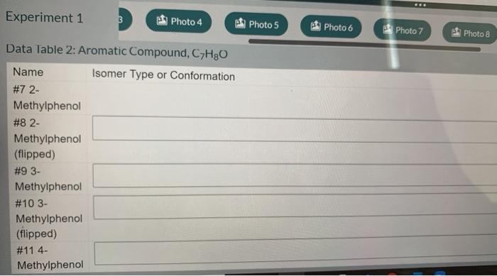 Solved Experiment 1 pt Photo 1 pt Photo 2 Data Table 1 Photo | Chegg.com
