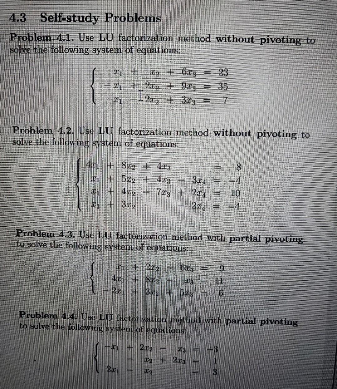 Solved 4.3 Self-study Problems Problem 4.1. Use LU | Chegg.com