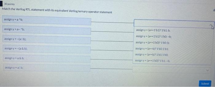 Solved Match The Verilog Rtl Statement With Its Equivalent