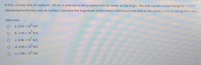 Solved A thin, circular disk of radius R = 30 cm is oriented | Chegg.com