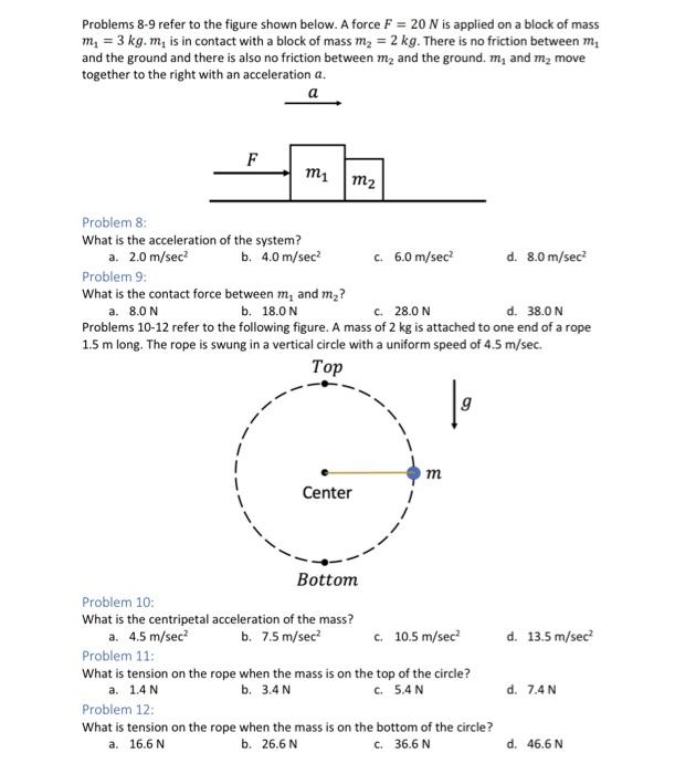 Solved Problems 8-9 refer to the figure shown below. A force | Chegg.com