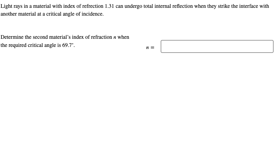 Solved Light rays in a material with index of refrection | Chegg.com