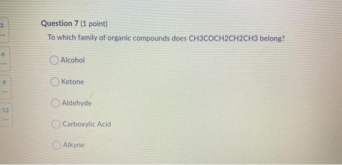 Solved 3 Question 7 (1 point) To which family of organic | Chegg.com
