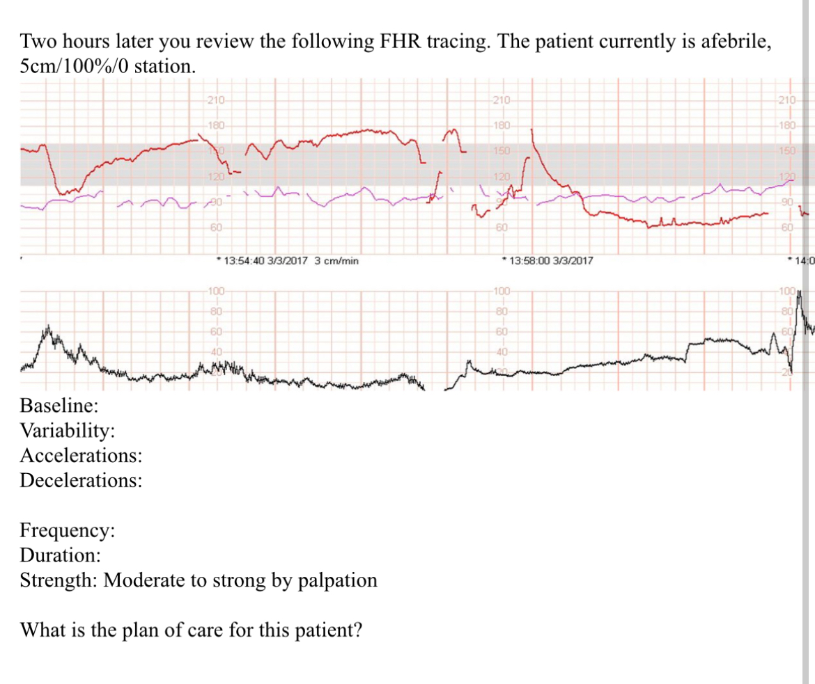 Two hours later you review the following FHR tracing. | Chegg.com