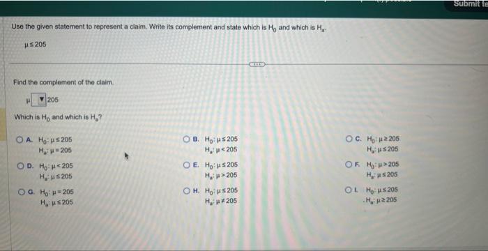 Solved Use the given statement to represent a claim. Write | Chegg.com