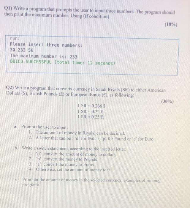 Solved 01) Write a program that prompts the user to input | Chegg.com