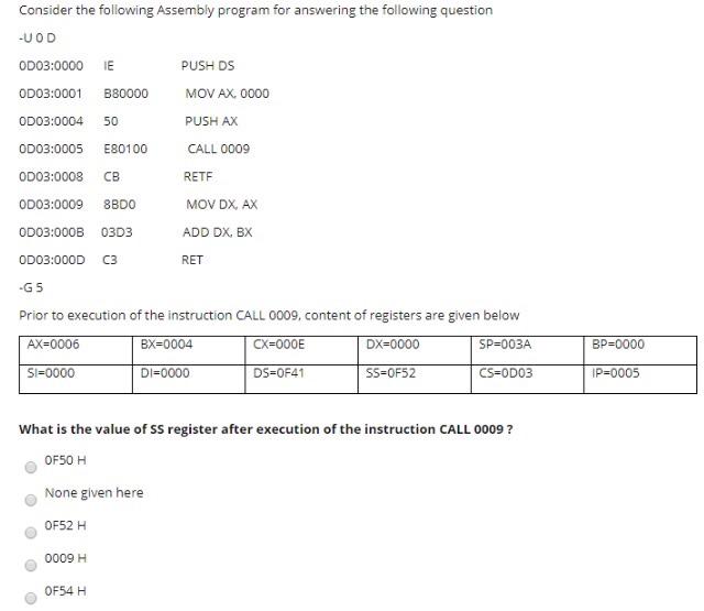 Solved Consider the following Assembly program for answering | Chegg.com