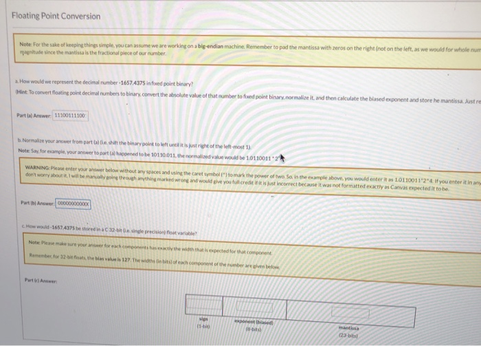 Solved Floating Point Conversion Note: For the sake of | Chegg.com