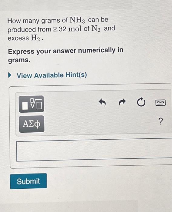 Solved How many grams of H2 are needed to produce 10.24 g of | Chegg.com