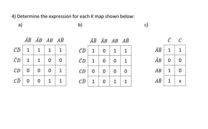 Solved 4) Determine the expression for each K map shown | Chegg.com