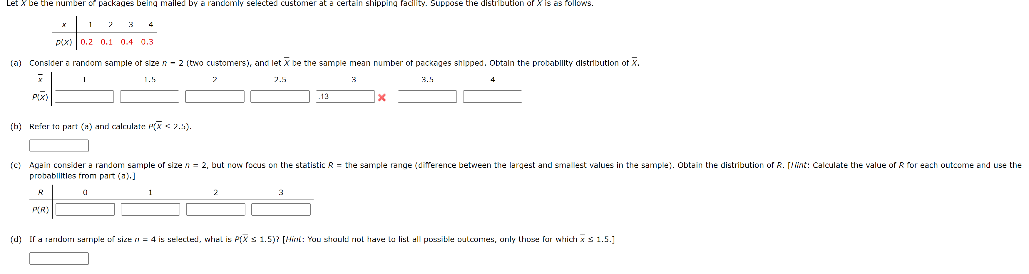 Solved Let x ﻿be the number of packages being mailed by a | Chegg.com