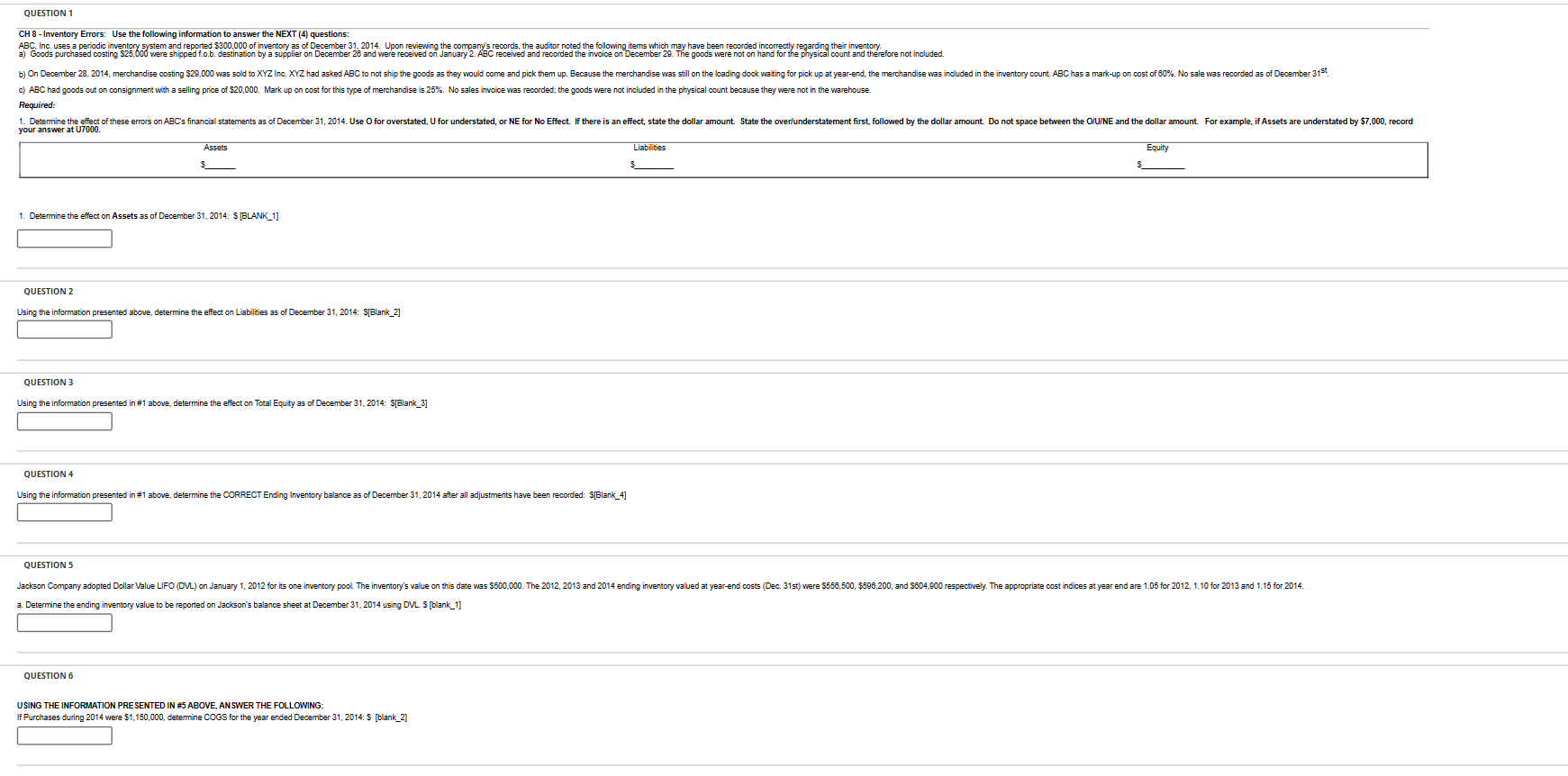 Solved QUESTION 1CH 8 - ﻿Inventory Errors: Use the following | Chegg.com