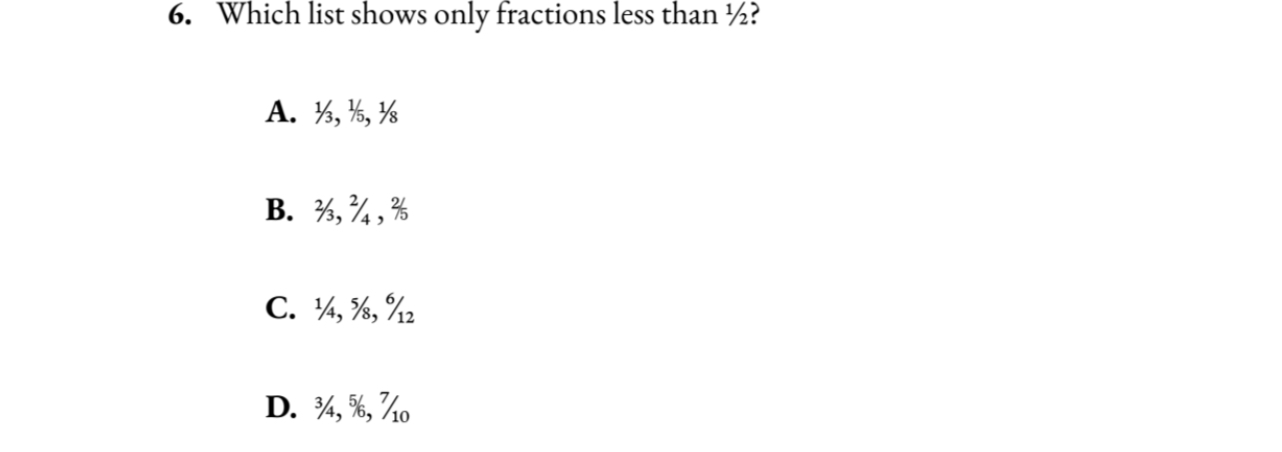 Solved Which list shows only fractions less than | Chegg.com