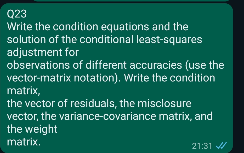 Solved Q23Write the condition equations and the solution of | Chegg.com