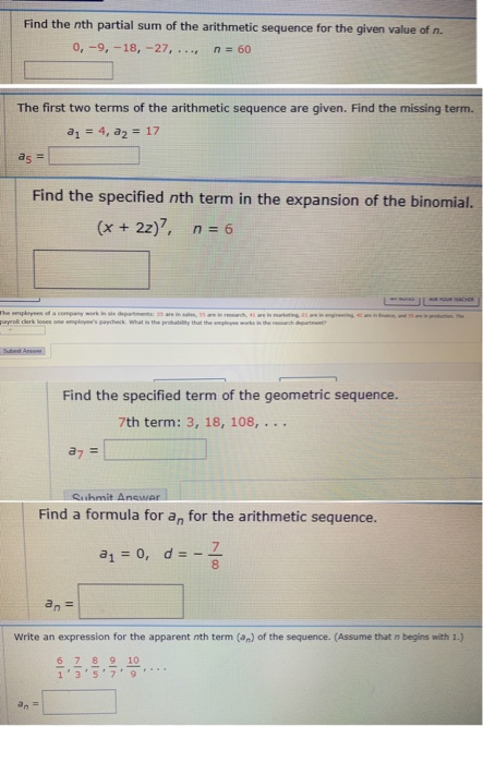 Solved Find The Nth Partial Sum Of The Arithmetic Sequence 0421