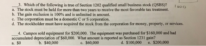 Solved 3. Which of the following is true of Section 1202 | Chegg.com