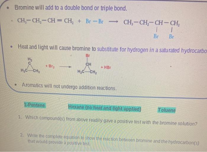 Solved Bromine will add to a double bond or triple bond. | Chegg.com