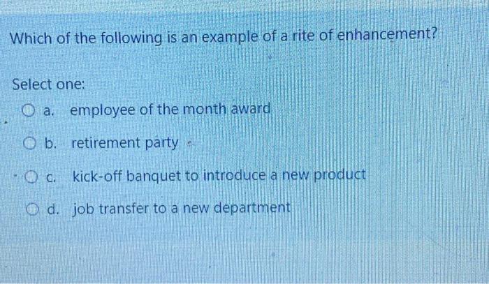 Solved Which of the following is an example of a rite of | Chegg.com