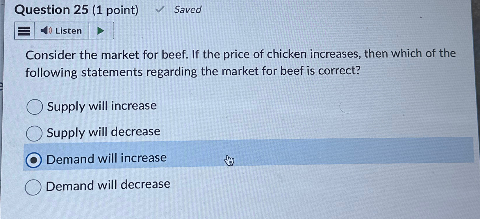 Solved Question 25 (1 ﻿point) ﻿SavedConsider the market for | Chegg.com